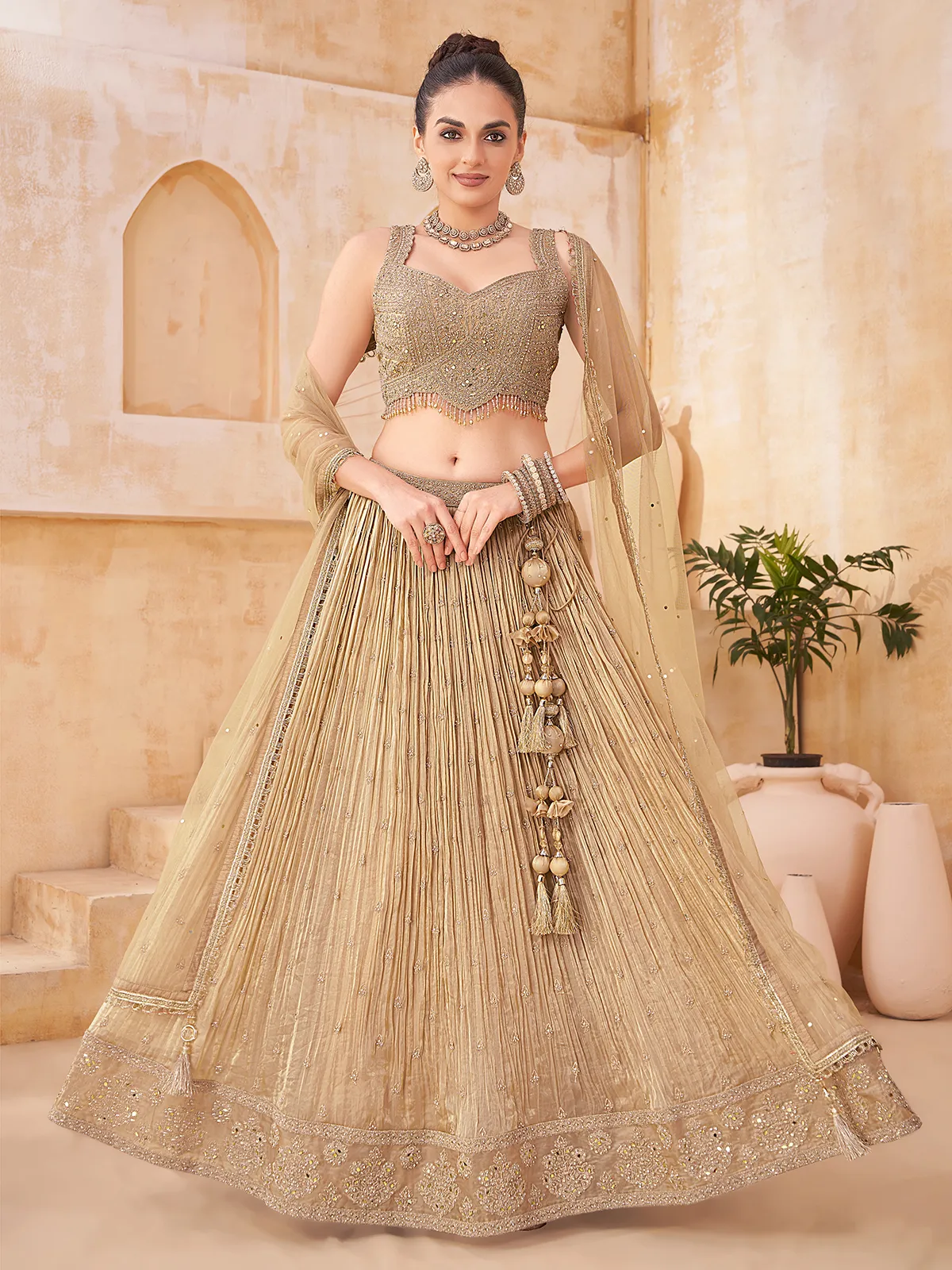 Beige silk embroidered designer lehenga choli-G3-WLC18386 | United...