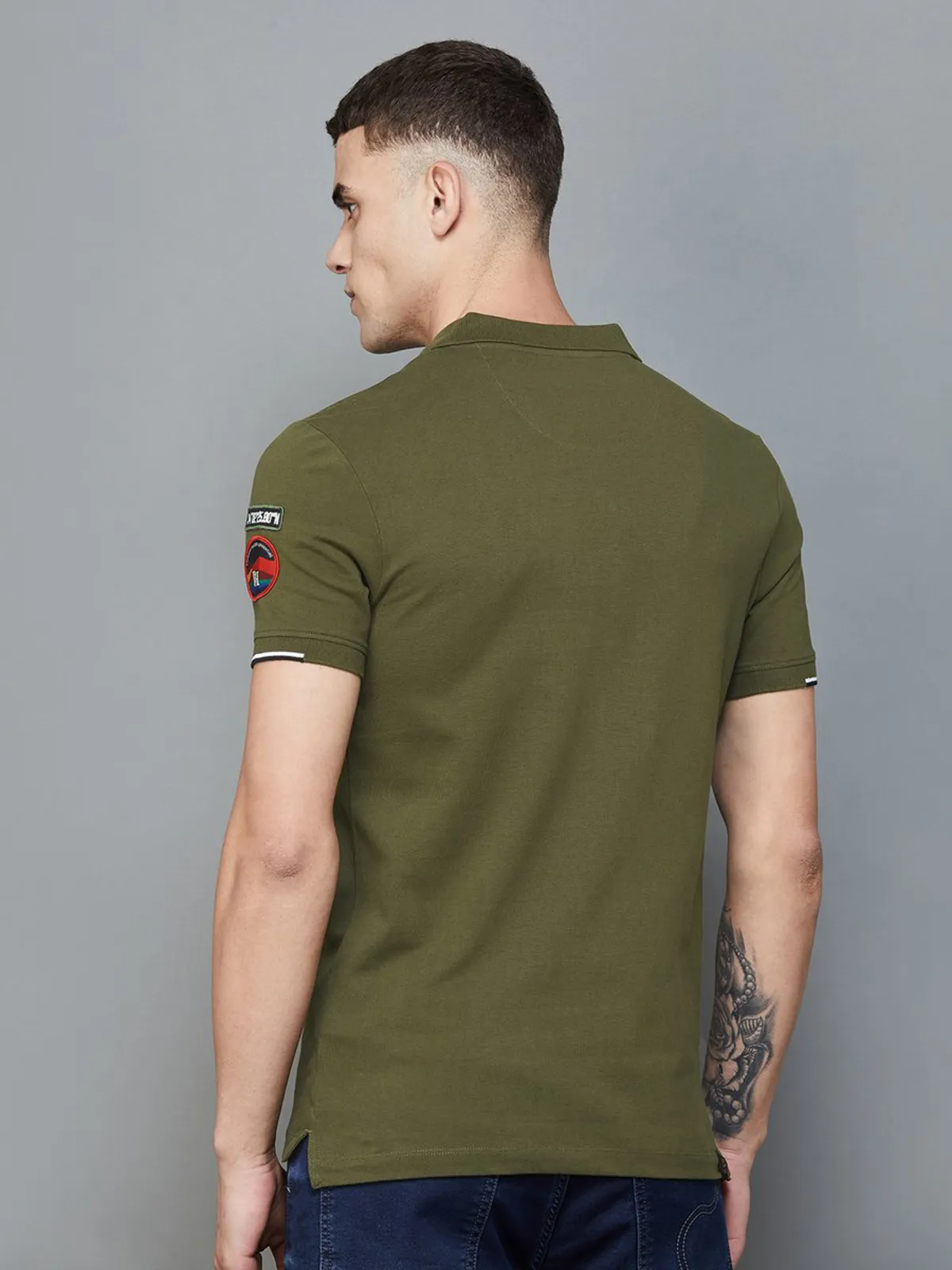 Being Human olive cotton polo t shirt-G3-MTS16806 | United Kingdom