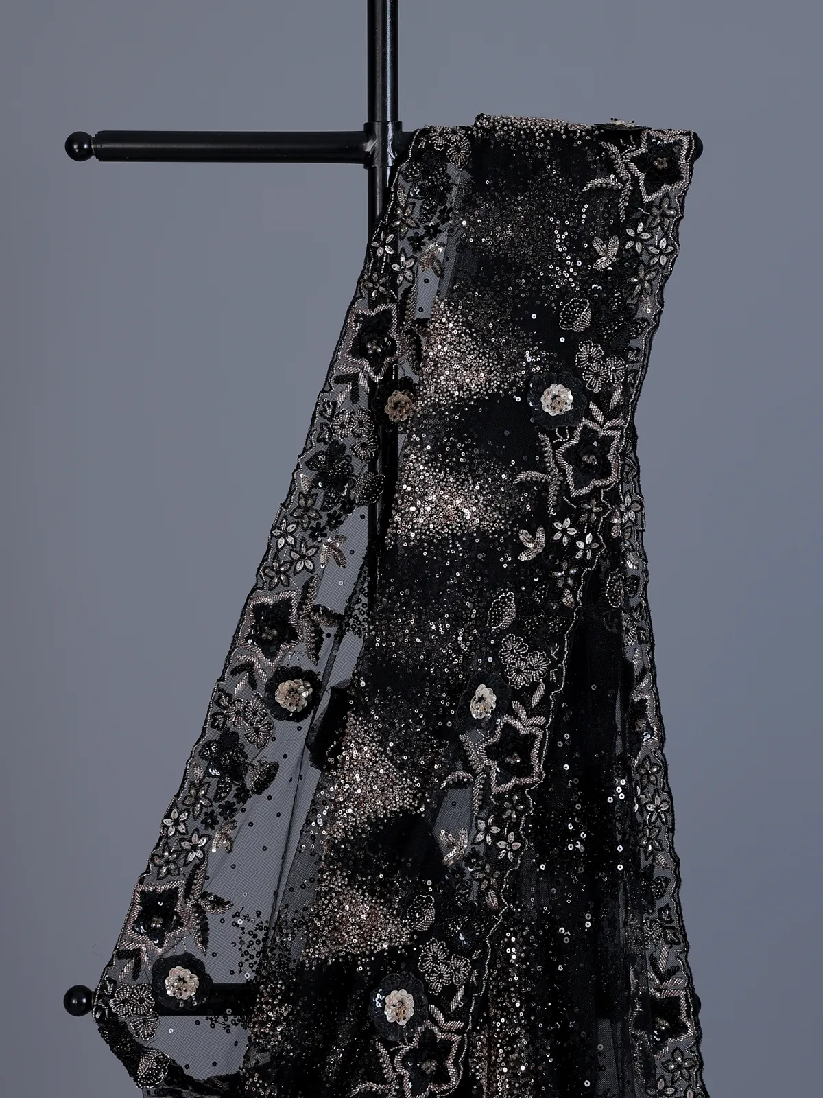 Black net saree with sequin and cutdana work-G3-WSA63464 | Australia