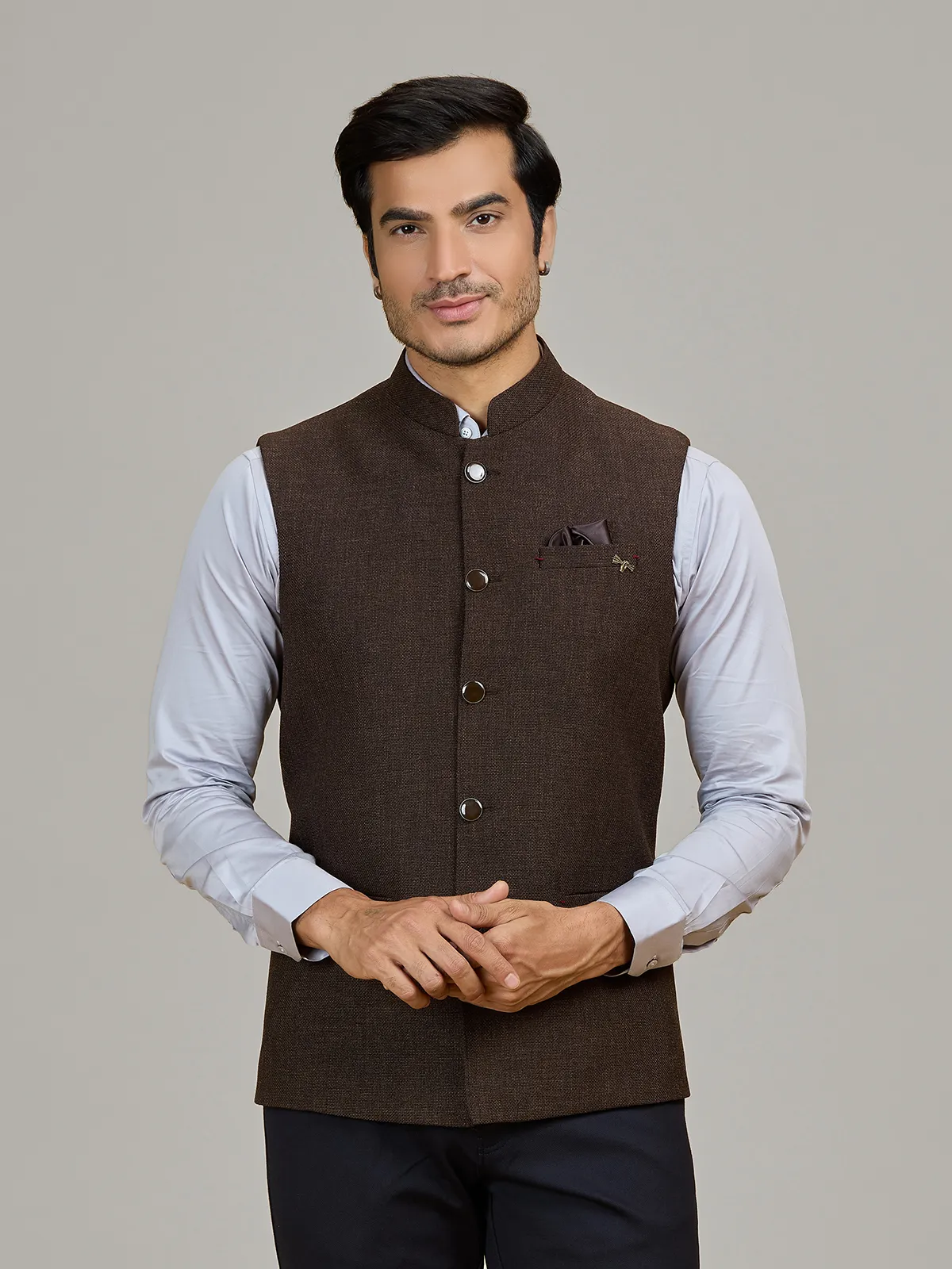 Brown formal wear jute waistcoat for men-G3-MWC2894 | United States