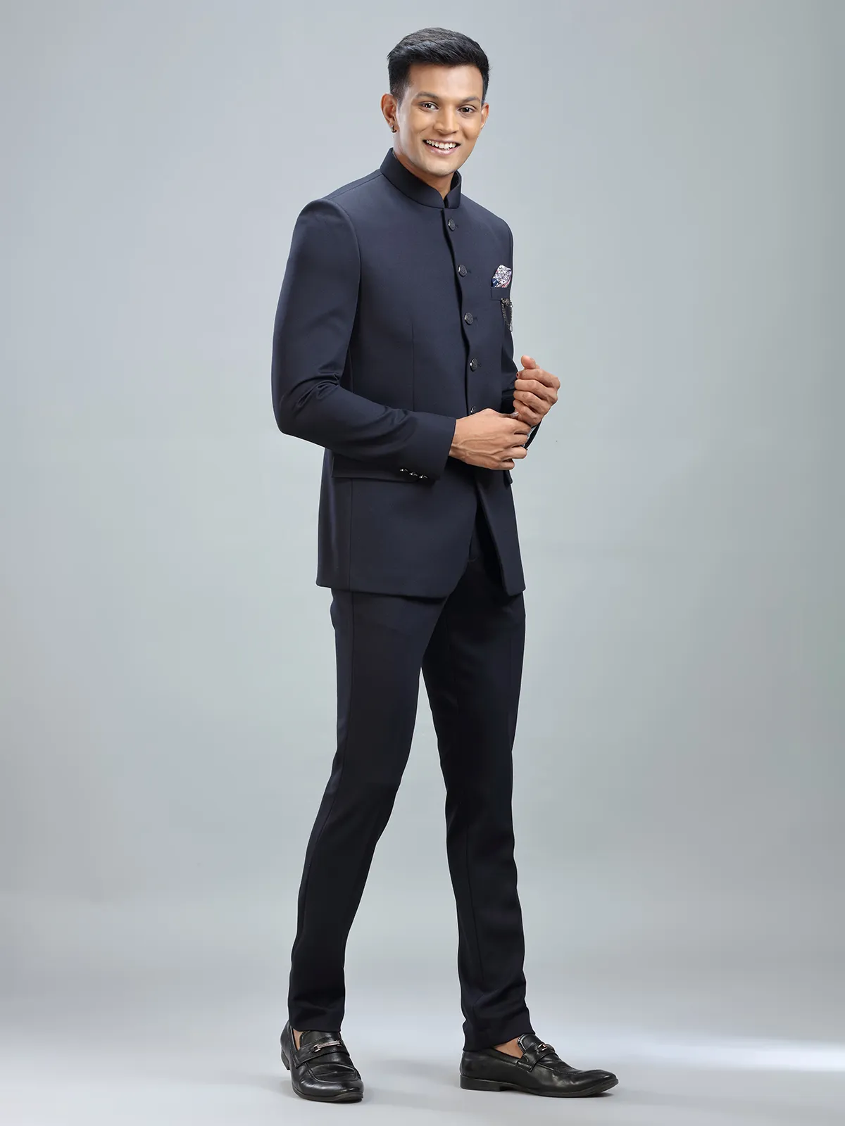 Dashing navy jodhpuri suit in premium terry rayon fabric-G3-MJS9
