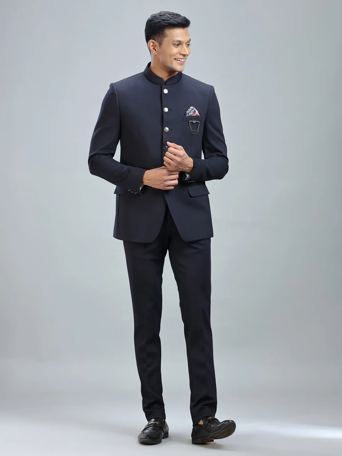 Dashing navy jodhpuri suit in premium terry rayon fabric-G3-MJS9