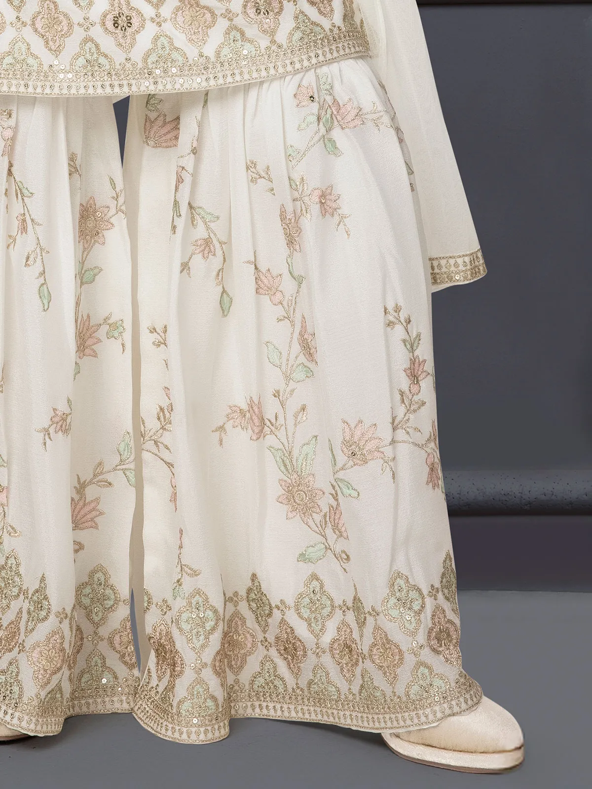 Georgette white sharara salwar suit-G3-GSS3095