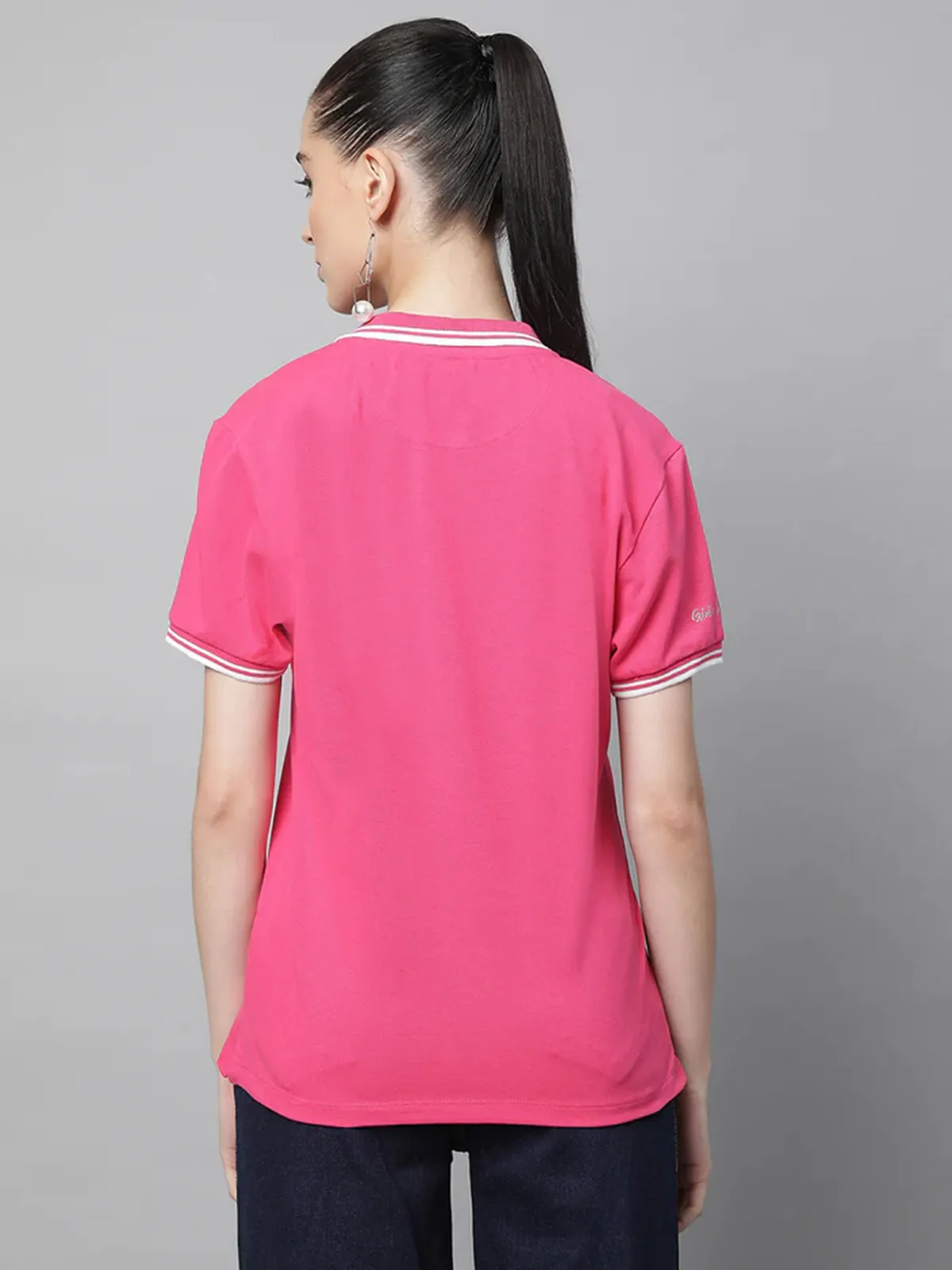 Global Republic pink cotton plain t shirt-G3-WTO4271