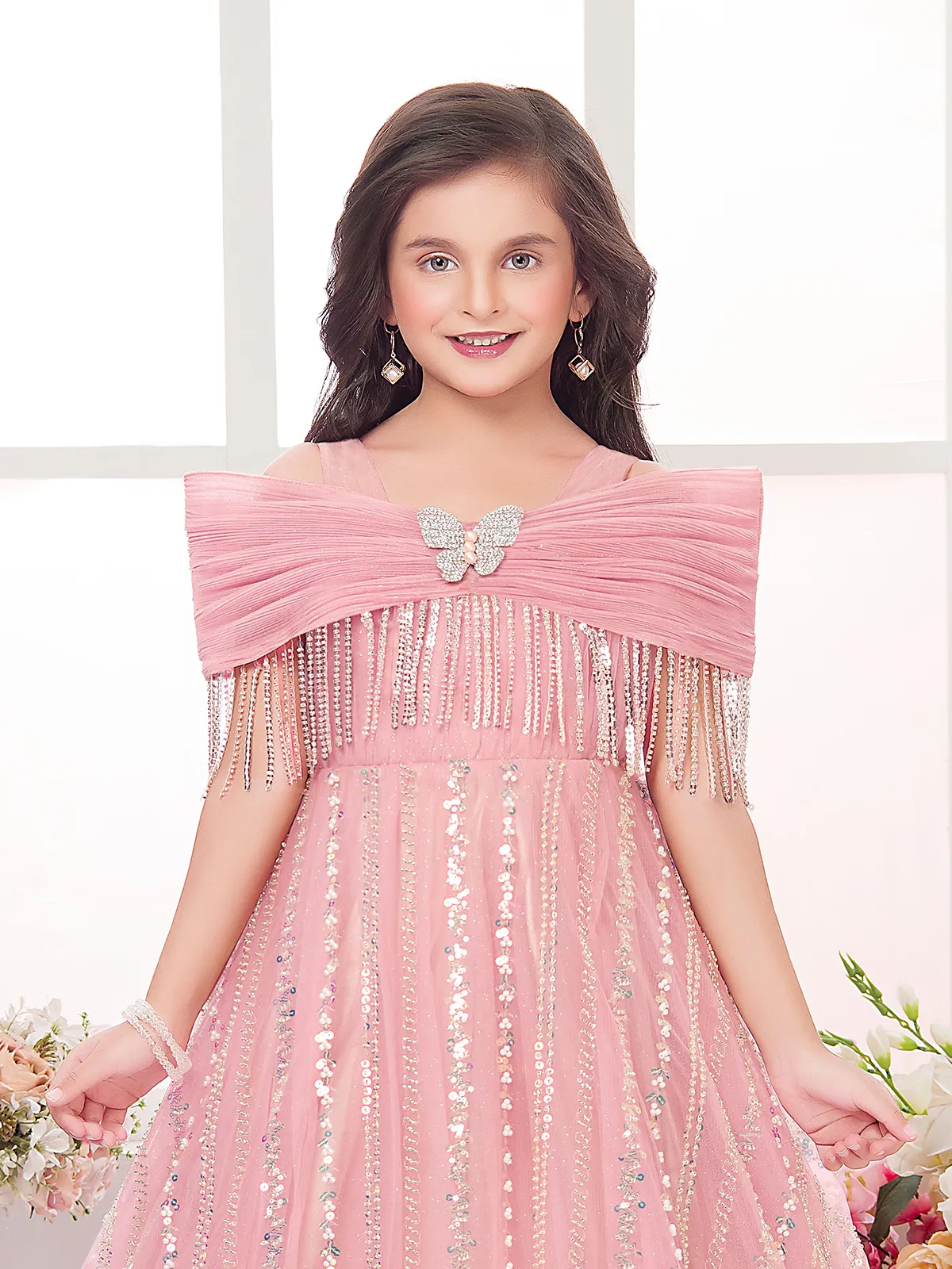 Light Pink Net Reception Party Gown For Girls G3 Ggo0960 United