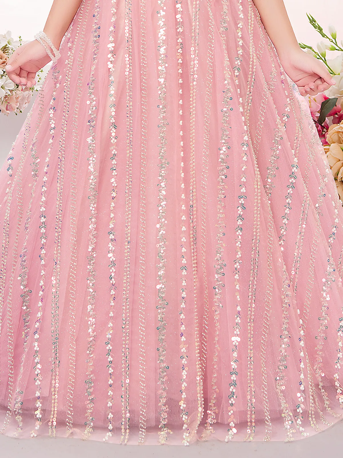 Light Pink Net Reception Party Gown For Girls G3 Ggo0960 United