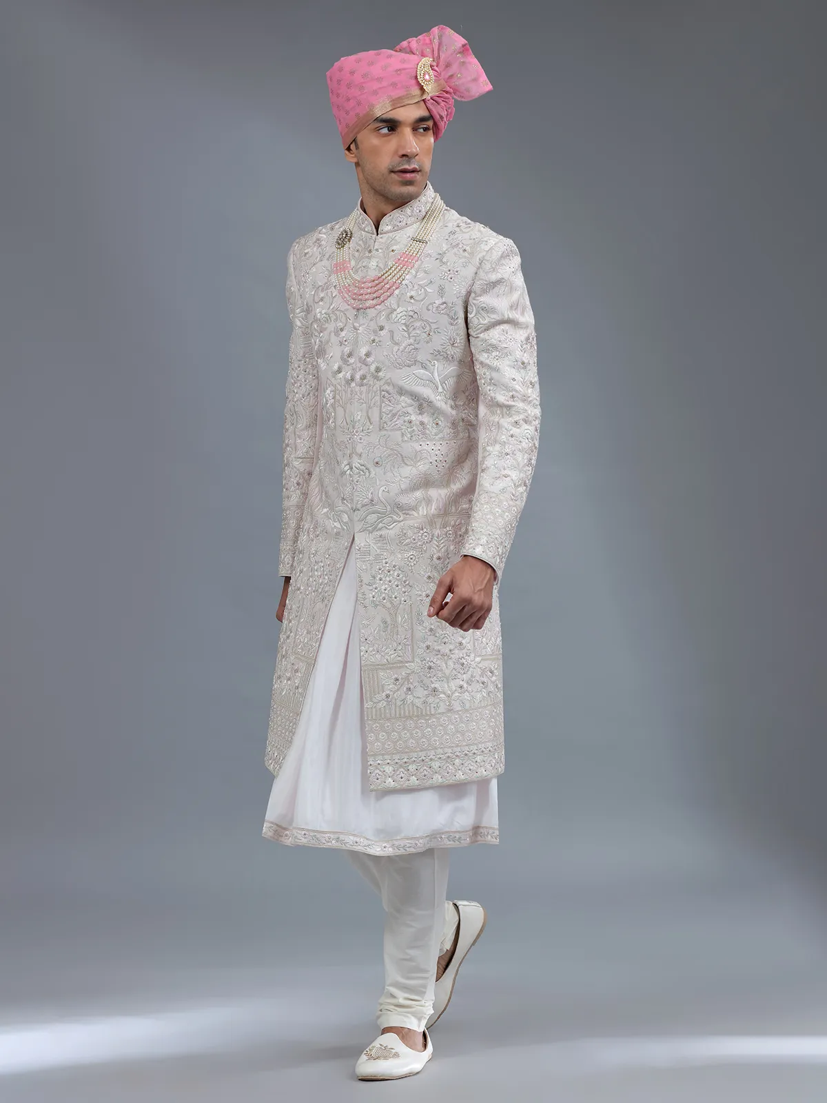 Light pink peshwai style raw silk sherwani-G3-MSH8088