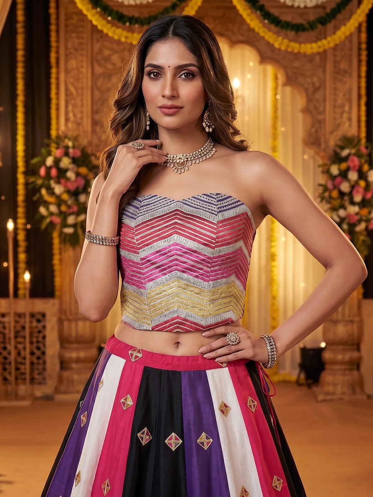 Multicolor chevron sparkle lehenga for festive twirls-G3-WLC18334...