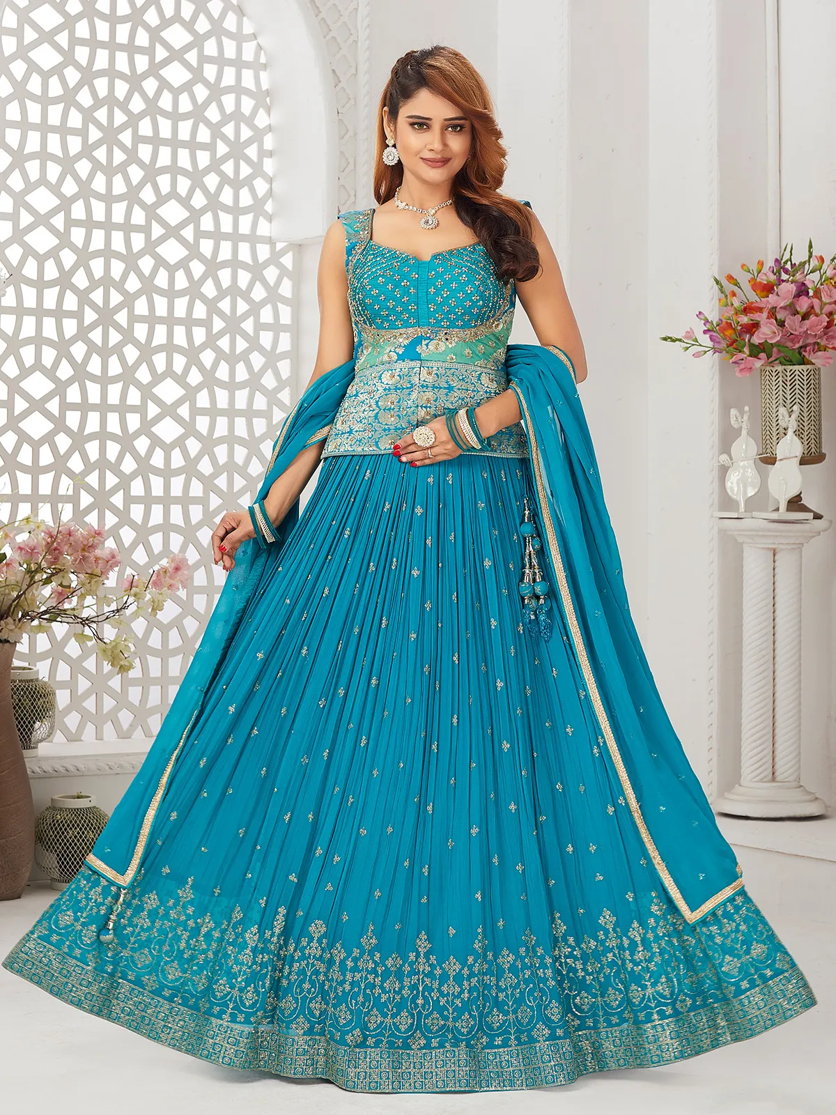 Newest aqua georgette lehenga choli-G3-WLC16119 | United States