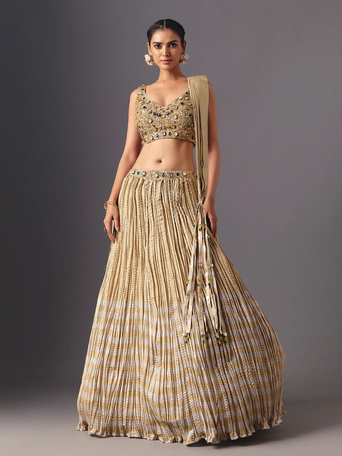 Pastel beige silk designer lehenga choli with elegant dupatta...
