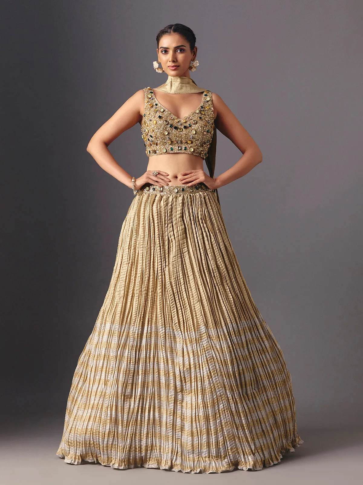 Pastel beige silk designer lehenga choli with elegant dupatta...