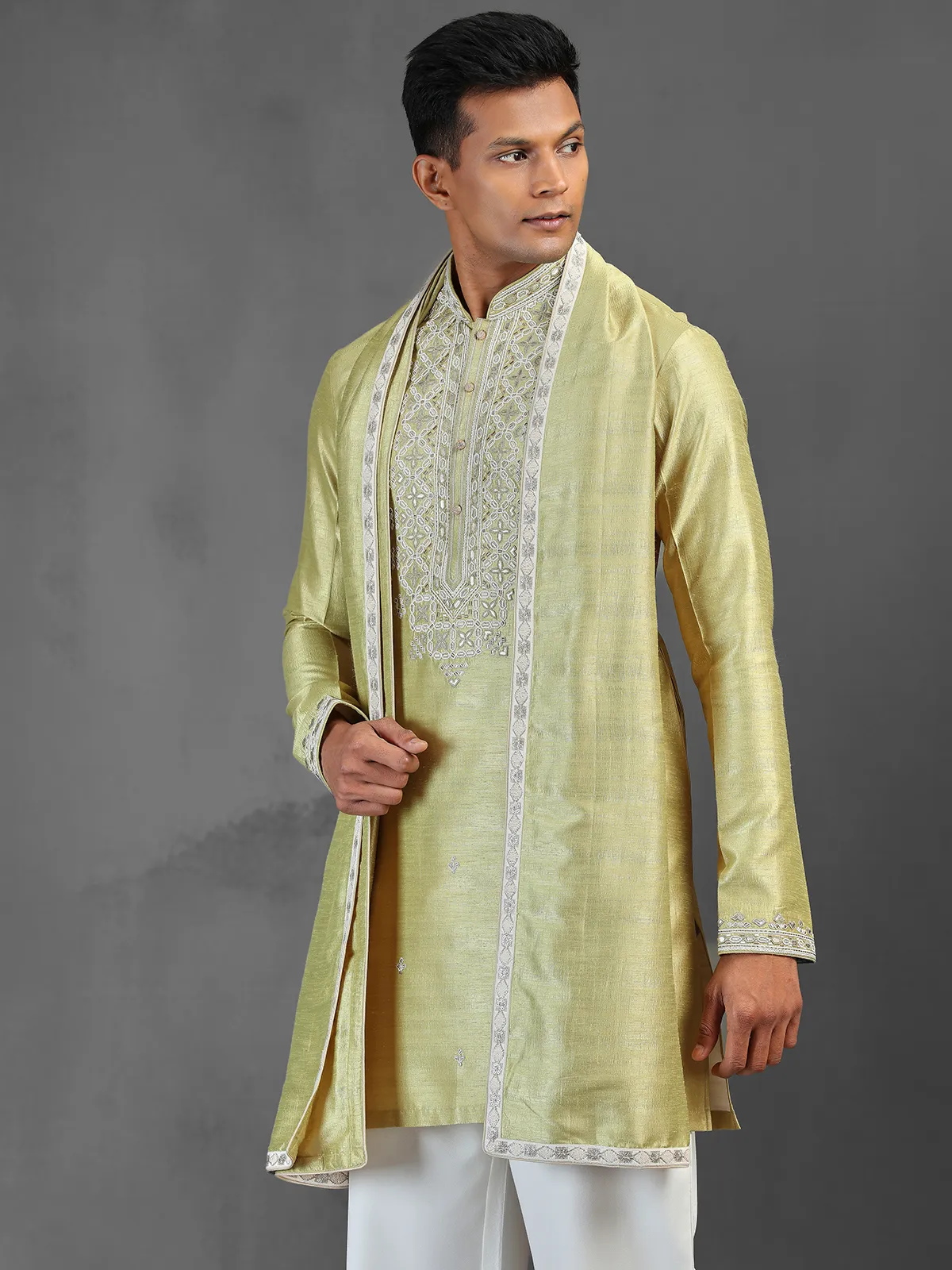 Pista green wedding wear silk kurta suit with dupatta-G3-MKS7155