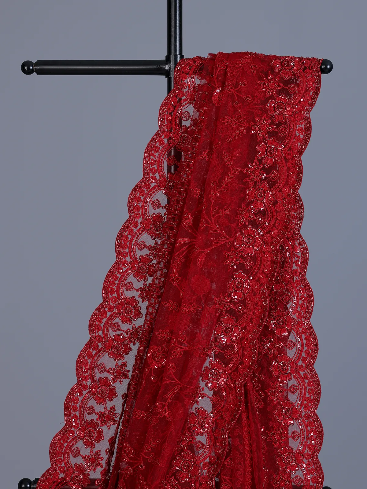 Red net sequins worked saree for reception party-G3-WSA63468
