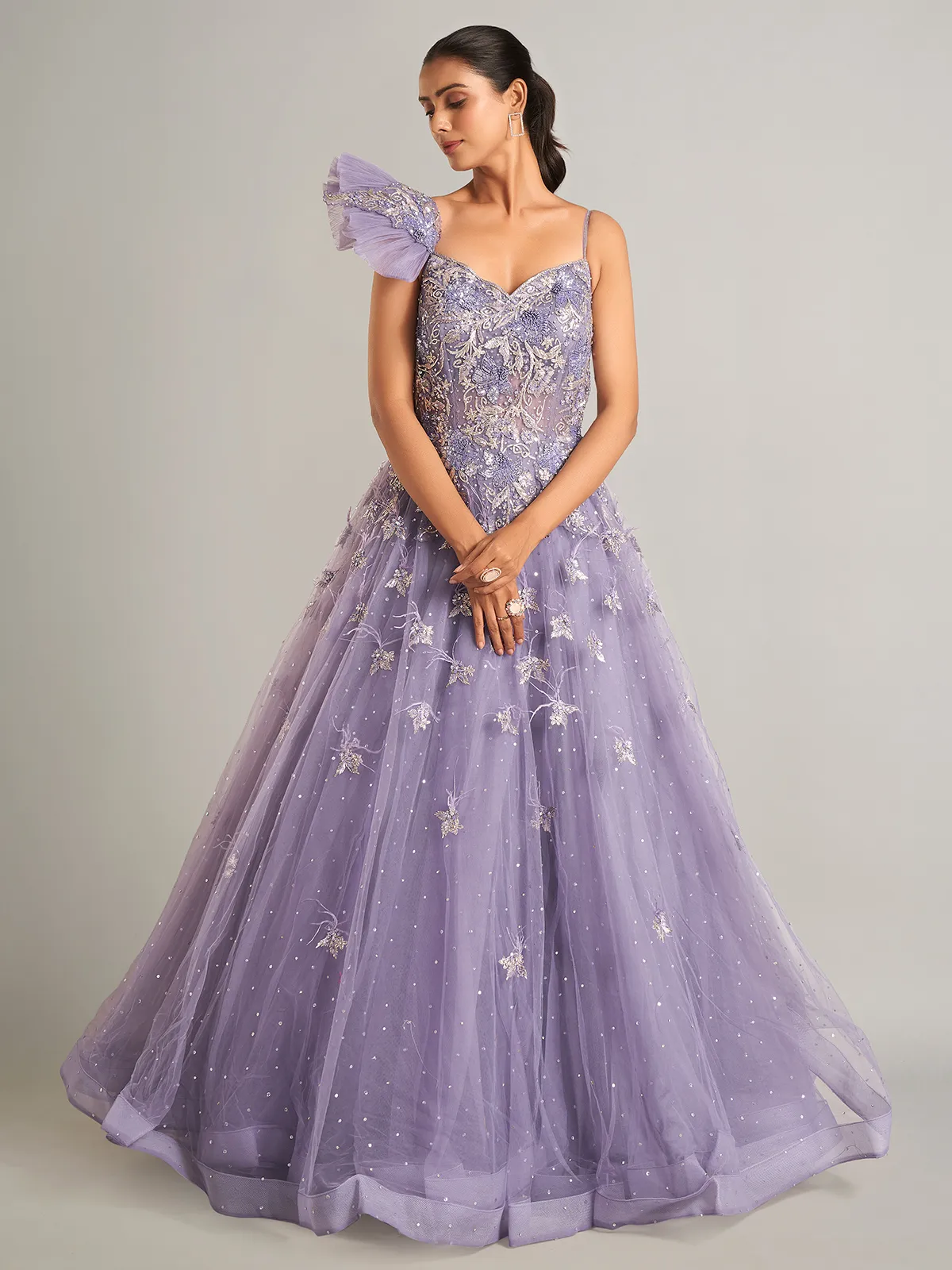 Stunning designer purple net gown-G3-WGO2560