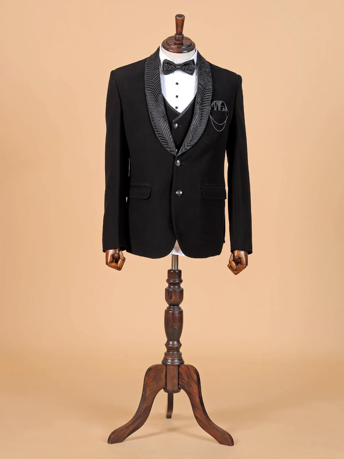 Terry rayon coat suit for men in solid black-G3-MCO1374