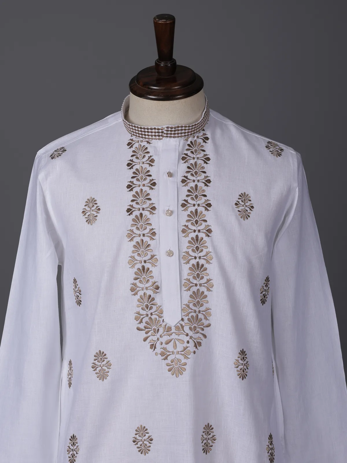 White linen embroidered elegant wedding festive kurta-G3-MSP01494...