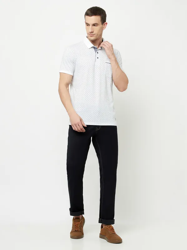 Octave Men White Polo Collar T Shirt