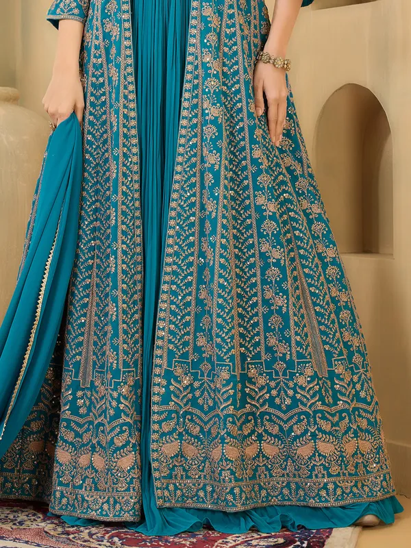 Aqua blue lehenga choli with jacket style-G3-WLC17637 | United States