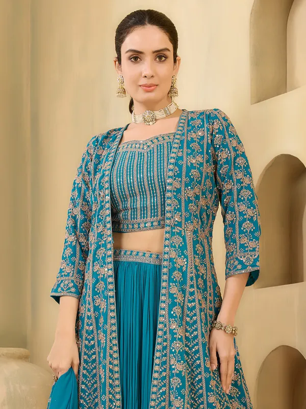Aqua blue lehenga choli with jacket style-G3-WLC17637 | United States