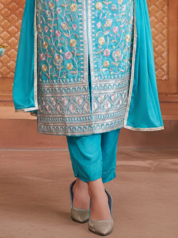 Aqua blue pakistani style silk salwar suit-G3-WSS44947