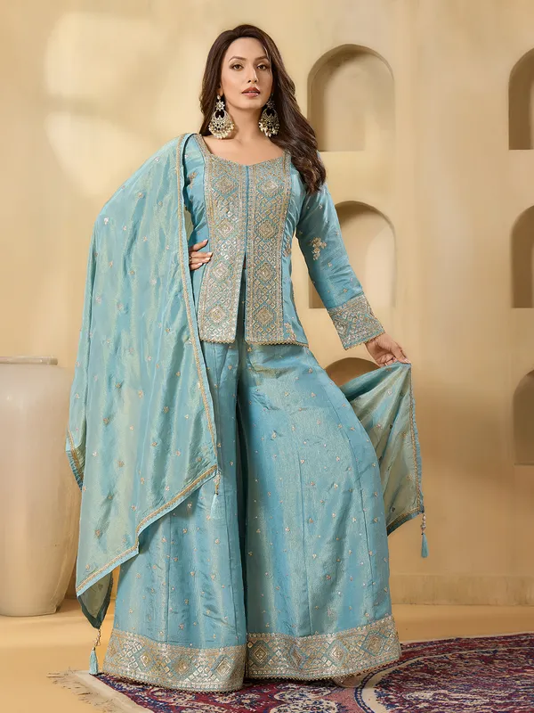 Aqua designer pakistani style palazzo suit-G3-WSS44765 | United States