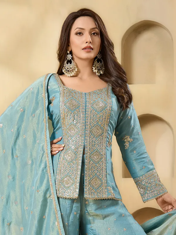 Aqua designer pakistani style palazzo suit-G3-WSS44765 | United States