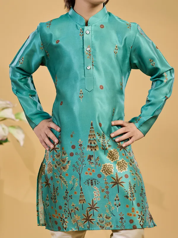 Aqua printed silk kurta suit for boys-G3-BKS2933 | Australia