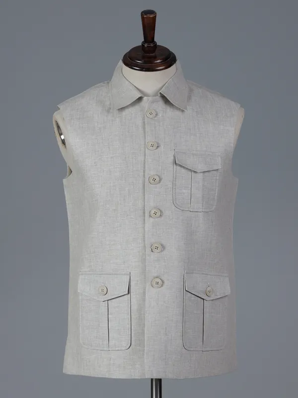 Beige silk three pocket wedding waistcoat-G3-MWC2843 | United States