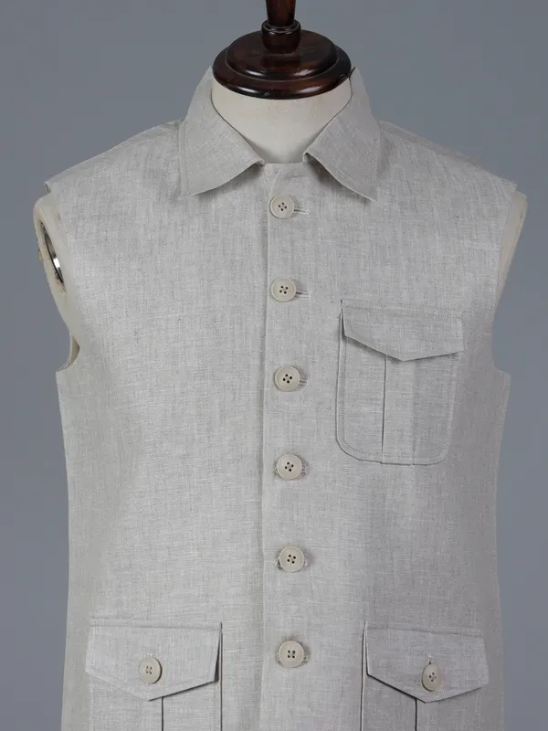 Beige silk three pocket wedding waistcoat-G3-MWC2843 | United States