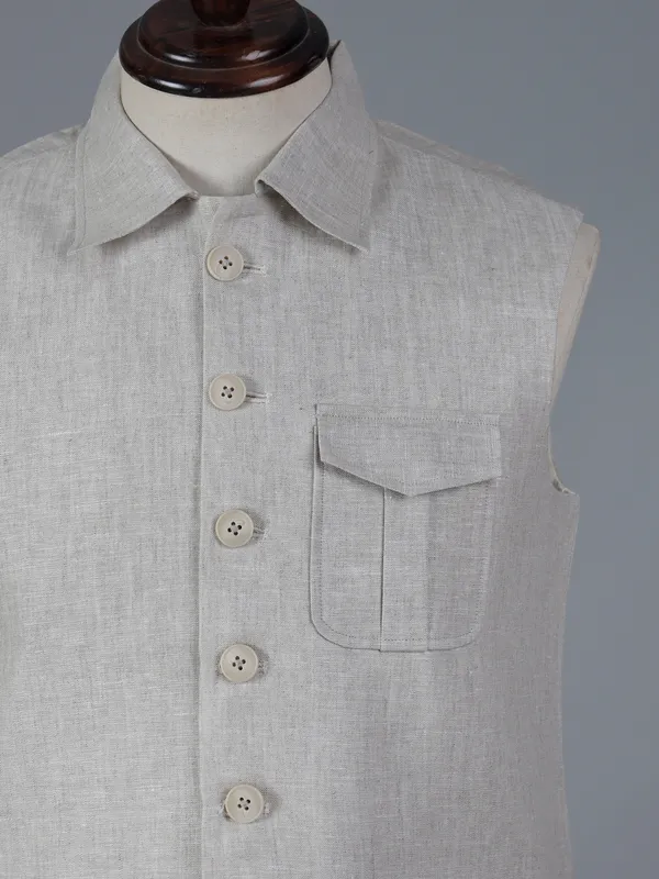 Beige silk three pocket wedding waistcoat-G3-MWC2843 | United States