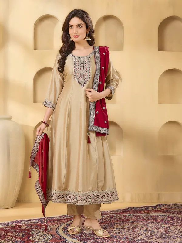Beige silk yoke style festive salwar suit-G3-WSS44749 | Australia
