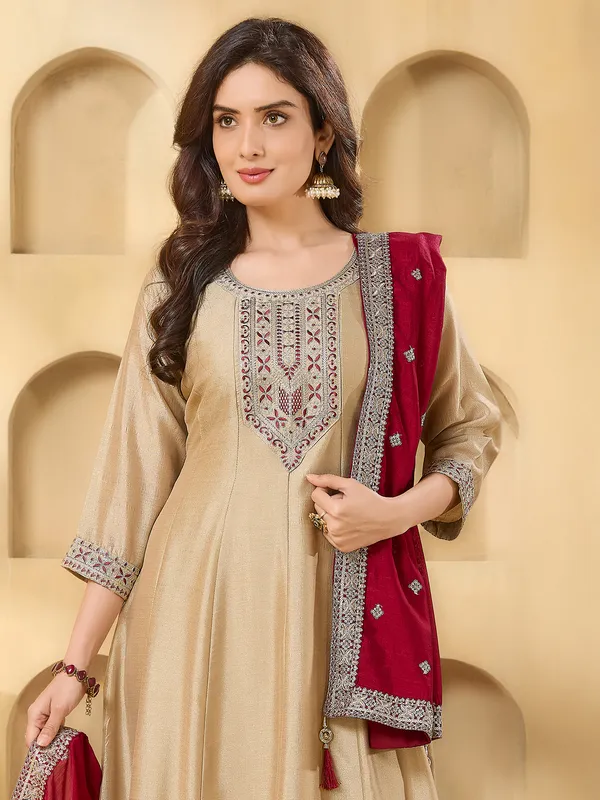 Beige silk yoke style festive salwar suit-G3-WSS44749 | Australia