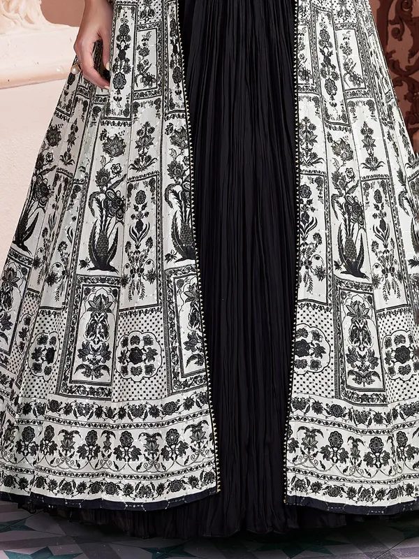 Black silk designer long jacket style lehenga choli-G3-WLC17799