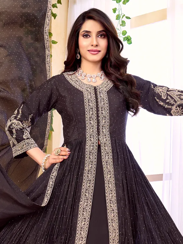 Black silk pakistani style palazzo suit-G3-WSS44755 | Australia