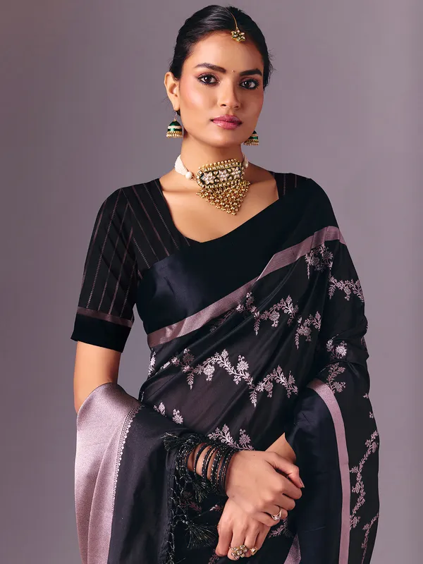 Black zari butti work and festive wear silk saree-G3-WSA61453
