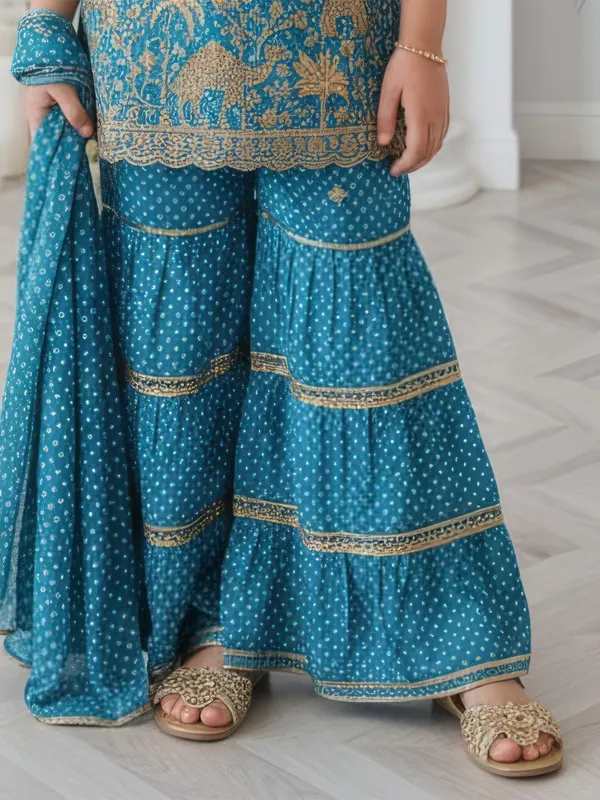 Blue printed silk sharara suit with dupatta-G3-GSS3583