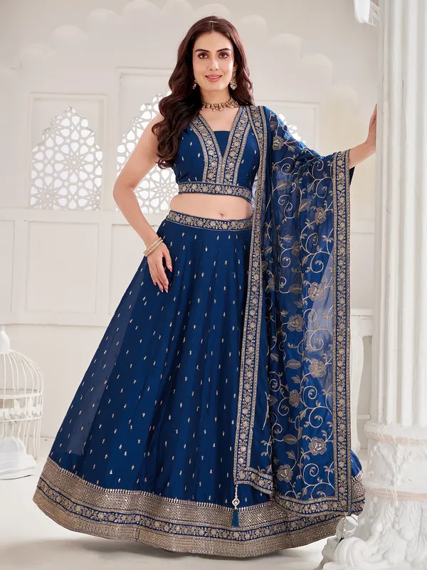 Blue silk lehenga choli with luxe shimmer detailing-G3-WLC17534