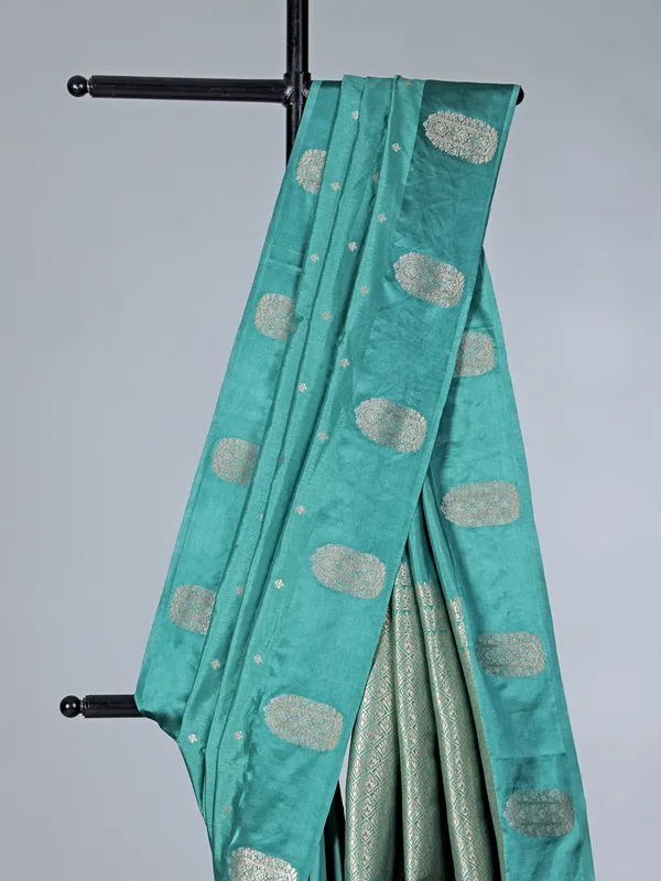 Cadet blue art silk zari butti work saree-G3-WSA61615