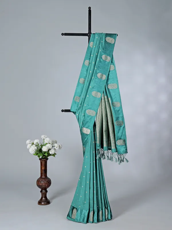 Cadet blue art silk zari butti work saree-G3-WSA61615
