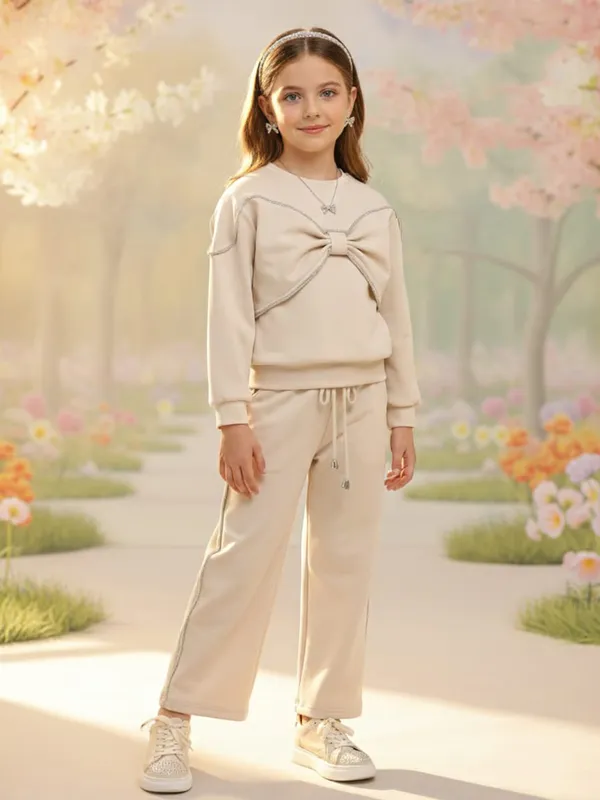 Cream lycra casual wear co ord set-G3-GCC223