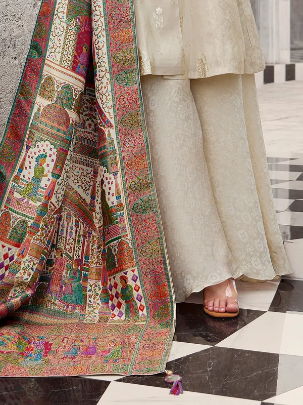 Cream silk palazzo suit with regal zari weaving glow-G3-WSS44622