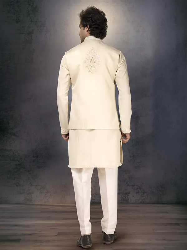 Cream silk waistcoat set with resham and embroidery...