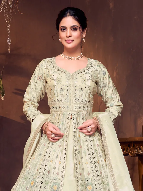 Cream tissue silk embroidered anarkali suit-G3-WSS44587 | Australia