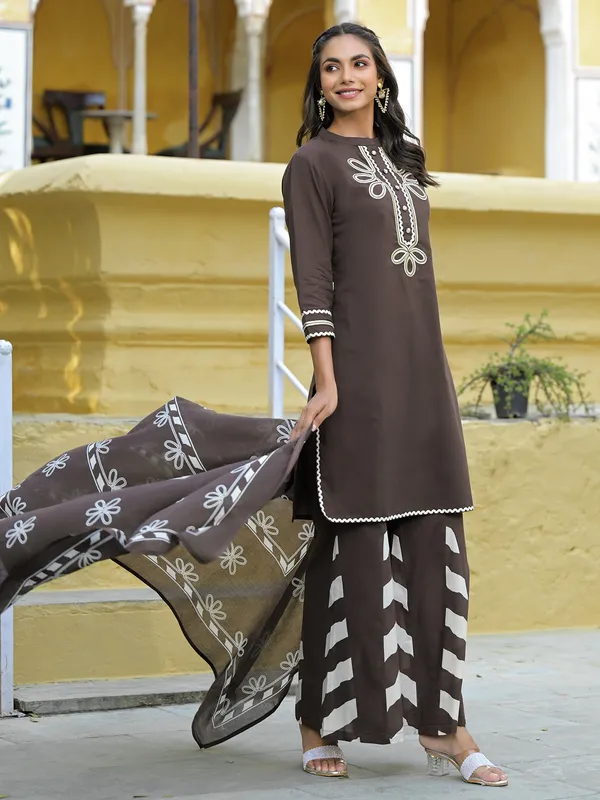Dark grey cotton palazzo kurti set-G3-WKS1025 | United Kingdom
