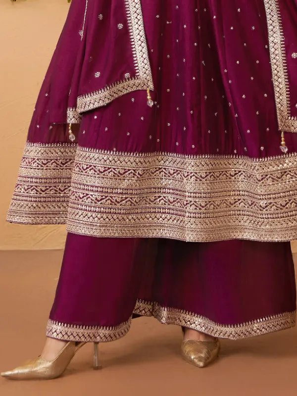 Dark purple silk pakistani style anarkali ensemble-G3-WSS45025