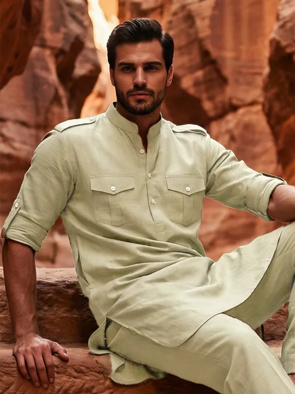 Deep green stylish mandarin pathani suit-G3-MPS4311