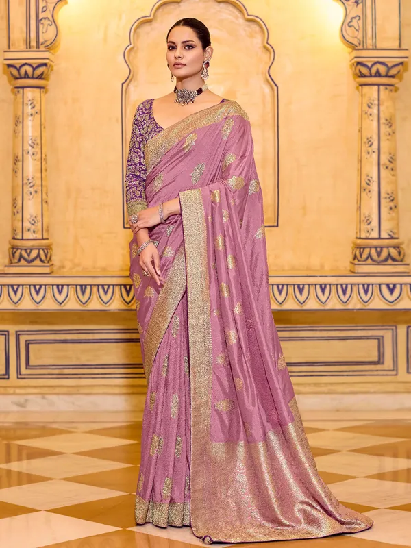 Delightful onion pink banarasi crepe saree-G3-WSA61112 | United States