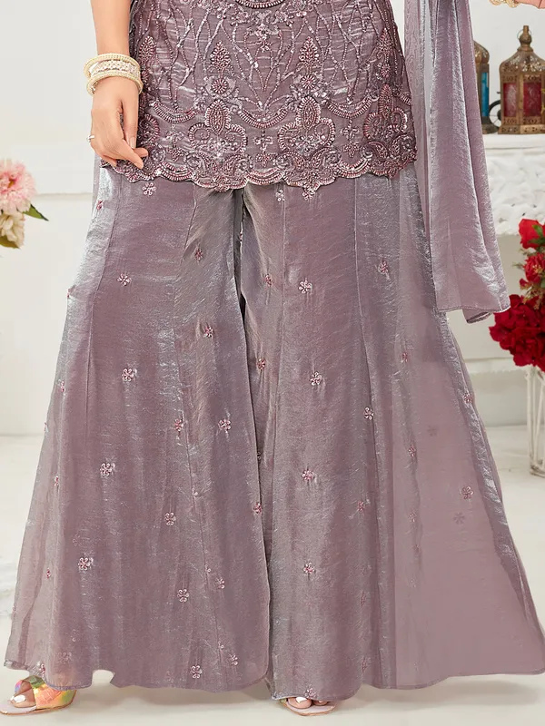 Dusty purple tissue silk punjabi palazzo suit-G3-WSS44837 | Australia