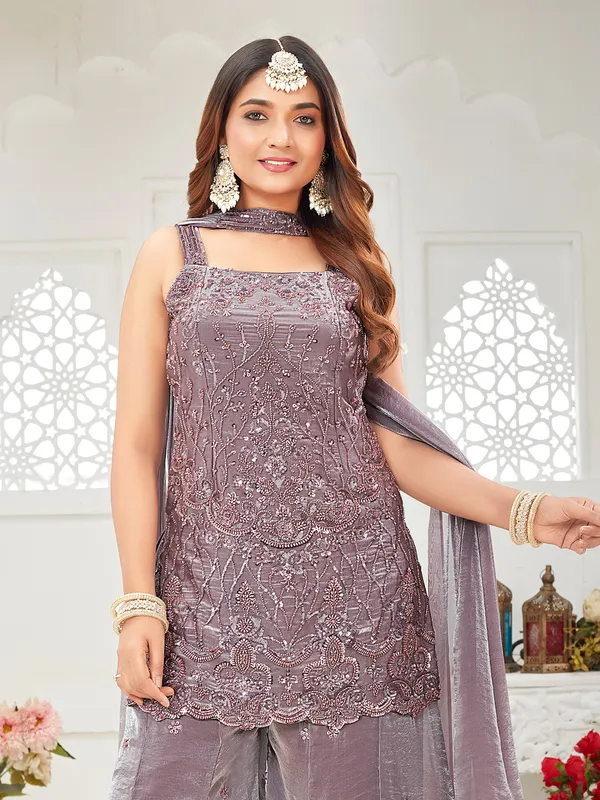 Dusty purple tissue silk punjabi palazzo suit-G3-WSS44837 | Australia