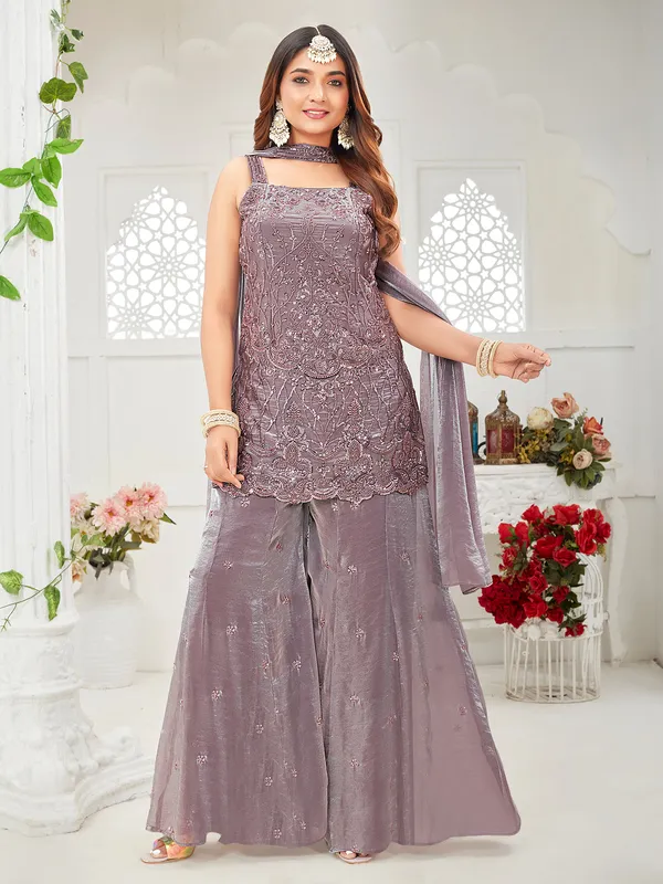 Dusty purple tissue silk punjabi palazzo suit-G3-WSS44837 | Australia